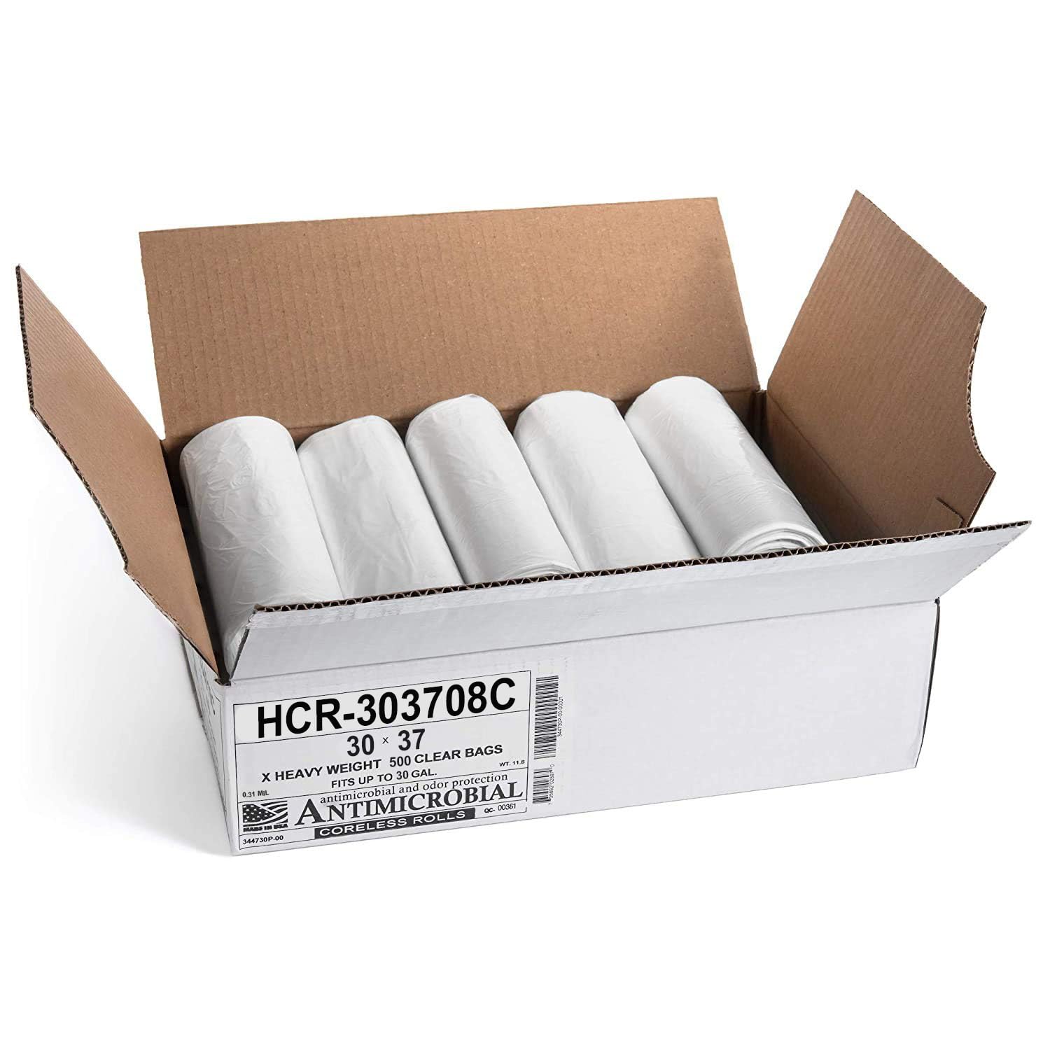 Aluf Plastics High Density Trash Bags, 30 Gallon, 500 Count, 8 Micron (eq), 30" x 37", Clear, for Bathroom, Office, Industrial, Commercial, Janitorial, Municipal, Recycling