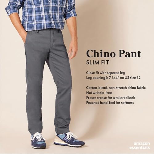 Amazon Essentials Men's Slim-Fit Wrinkle-Resistant Flat-Front Chino Pant, Dark Olive, 33W x 32L