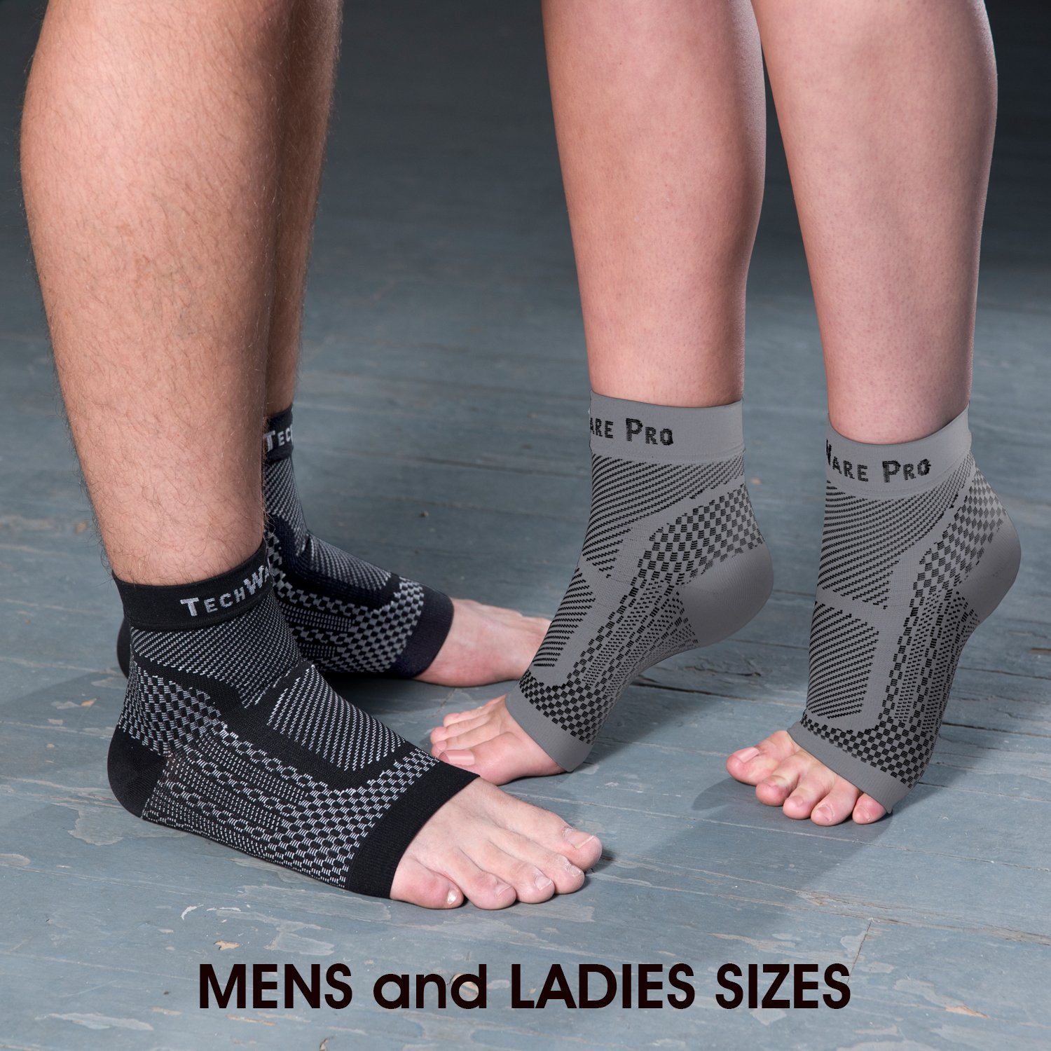 TechWare Pro Ankle Brace Compression Sleeve - Relieves Achilles Tendonitis, Joint Pain. Plantar Fasciitis Foot Sock with Arch Support Reduces Swelling & Heel Spur Pain. (Gray, S/M)