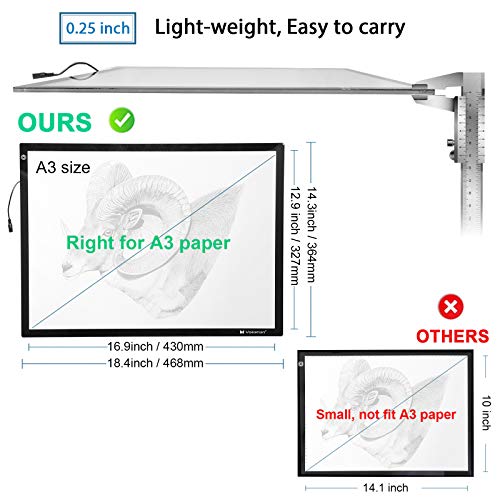 Voilamart A3 Portable Tracing Light Box, Ultra-Thin LED Light Board, Sketch Drawing Light Pad, Dimmable Brightness Light Board, 3-Level Artists Light Box with Carry Bag for Drawing Sketching Animation