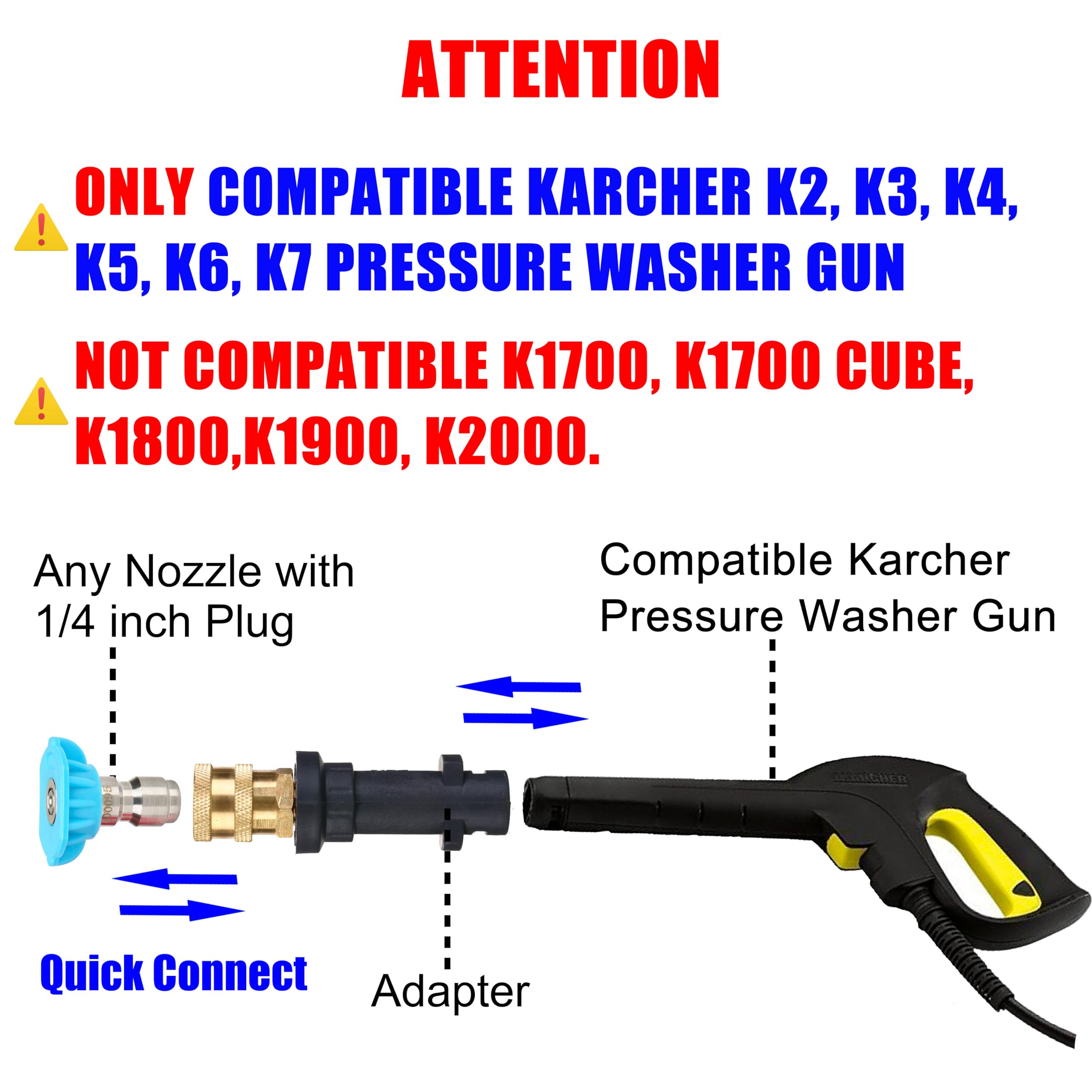 M MINGLE Pressure Washer Gun Adapter, to 1/4'' Quick Connect Fitting, Only Compatible Karcher K2, K3, K4, K5, K6, K7