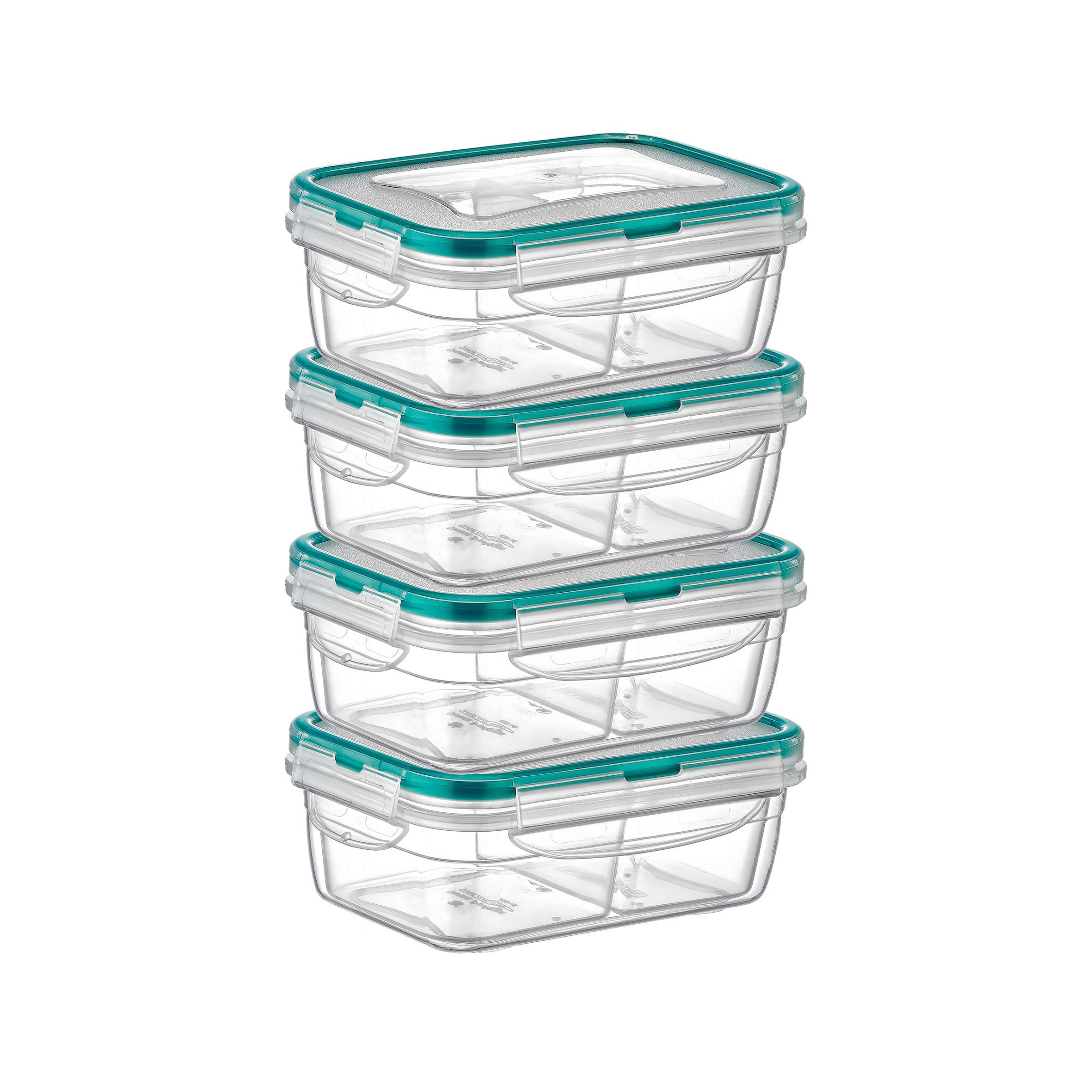 PlastArt Fresh Box Rectangle Set, Multi Piece Food Storage Container with 2 Divided Removable Compartment, Portion Control Set, 1.7-cup, 4 Pack, Clear