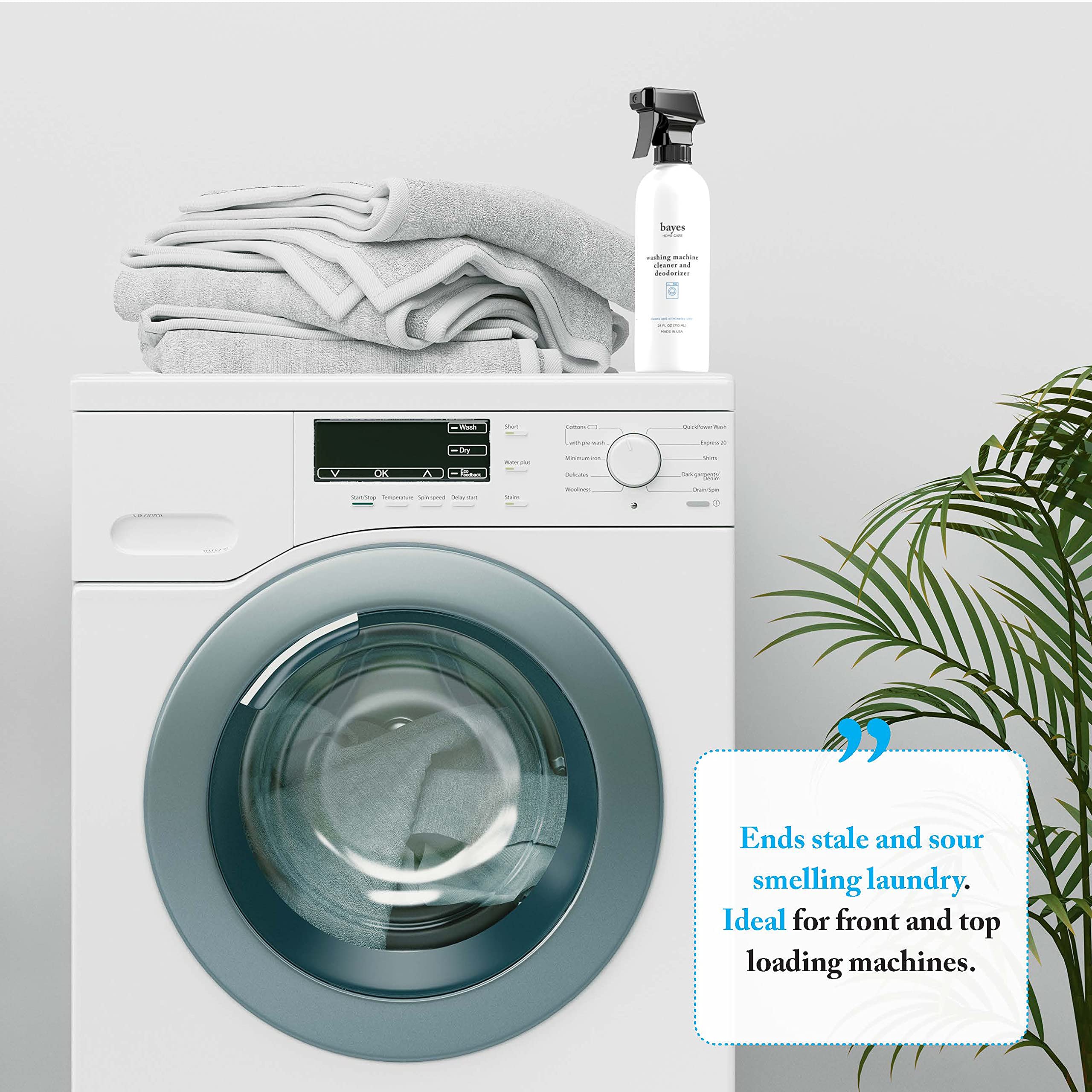 Bayes Washing Machine Cleaner & Deodorizer - Cleans and Eliminates Odors for Fresh Smelling Laundry - 24 Ounce