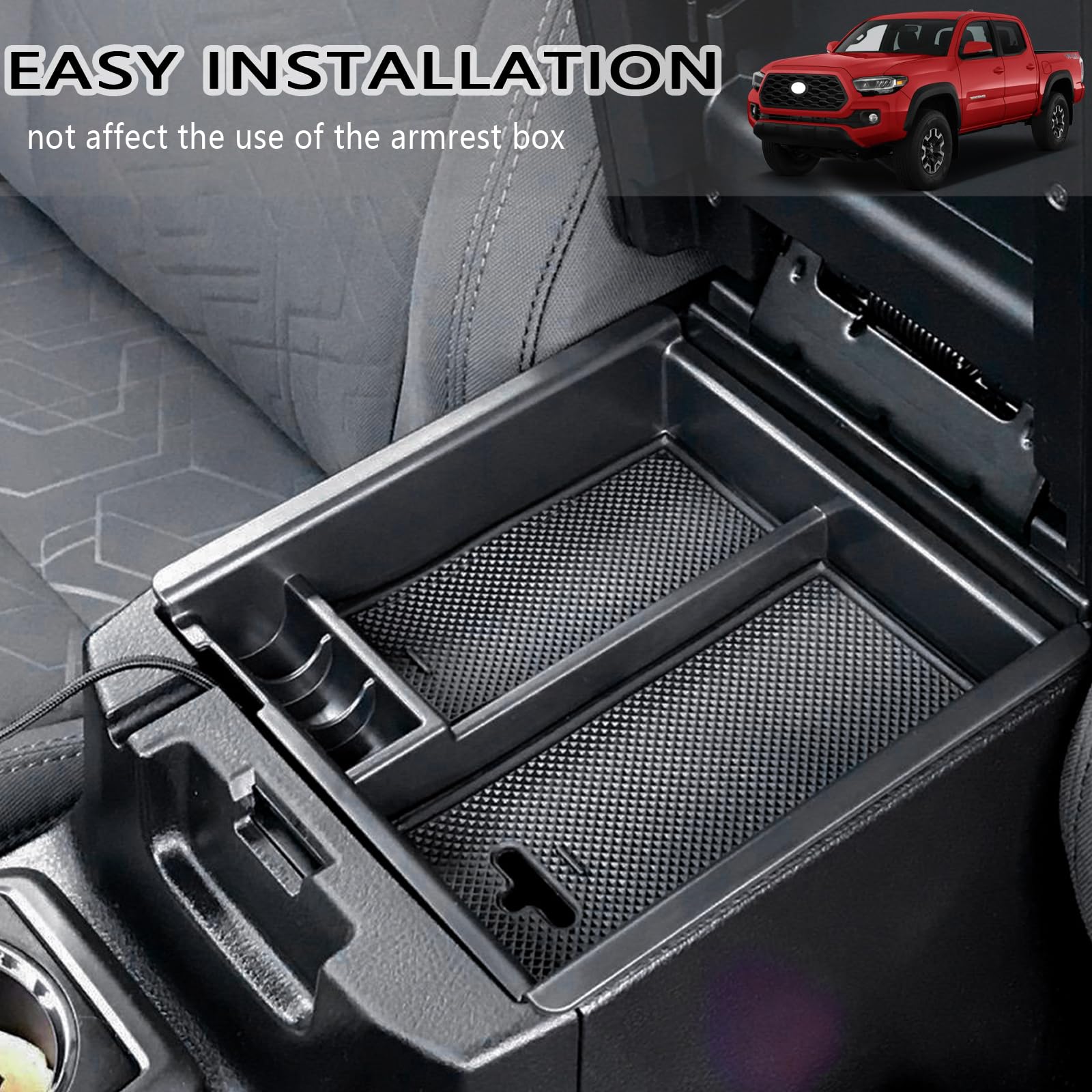 JDMCAR Center Console Organizer Tray Compatible with Toyota Tacoma Accessories 2016-2022 2023, Armrest Insert Container ABS Material Secondary Storage Box