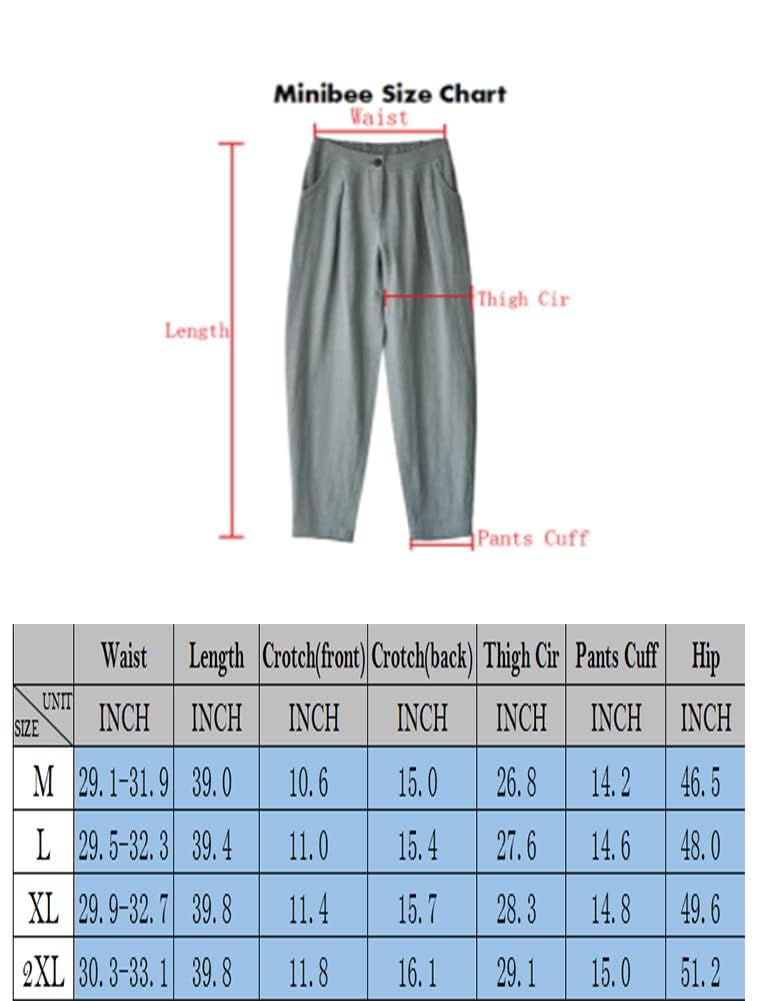 Minibee Women's Casual Linen Pants Elastic Waist Tapered Pants Trousers With Pockets Linen XL