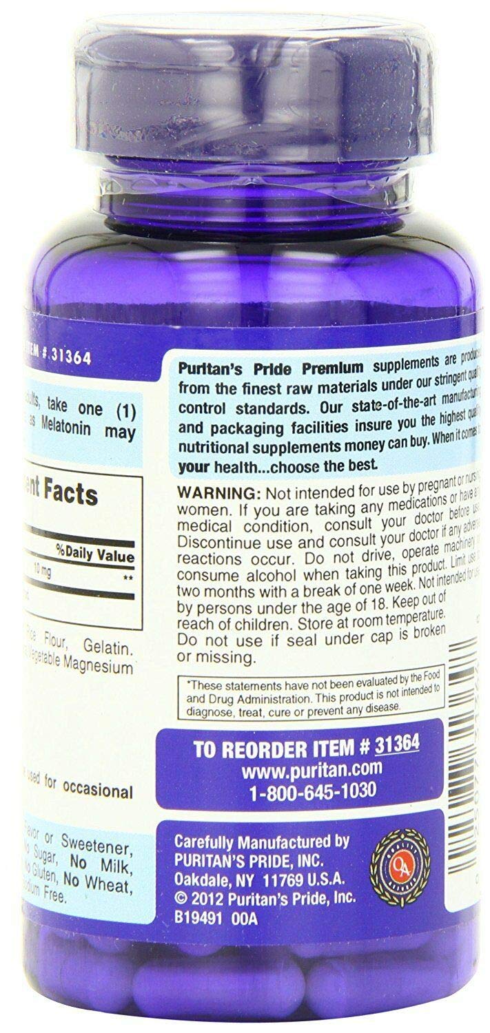 Puritan's Pride Melatonin 10 mg Sleep aid Relax Sleep Pill 120 Capsules (3-Pack)
