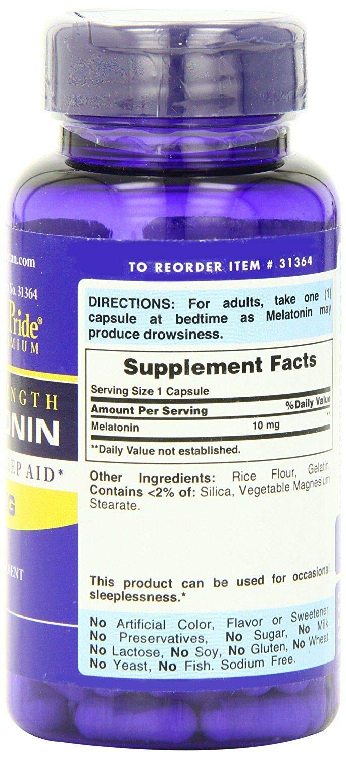 Puritan's Pride Melatonin 10 mg Sleep aid Relax Sleep Pill 120 Capsules (3-Pack)