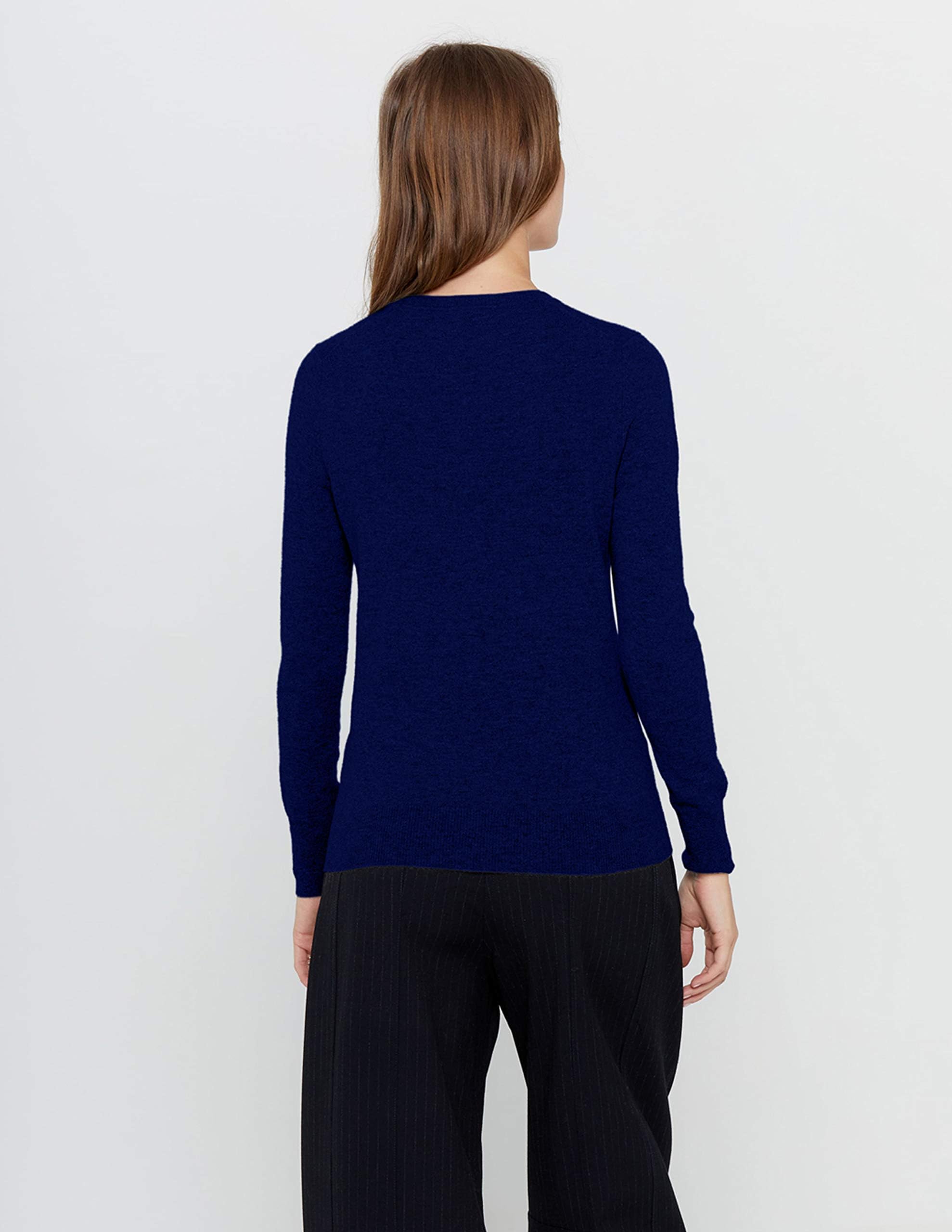 State Cashmere Women’s Essential V-Neck Sweater 100% Pure Cashmere Classic Long Sleeve Pullover (Navy, XX-Large)