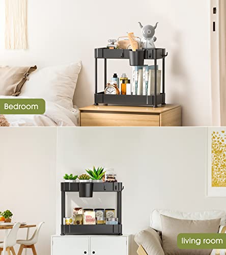 2 Pack Under Sink Organizer, 2 Tier Under Sink Organizers and Storage Bathroom Organizer Countertop, Under Sink Storage Under Cabinet Organizer for Bathroom Kitchen Countertop and Cabinet