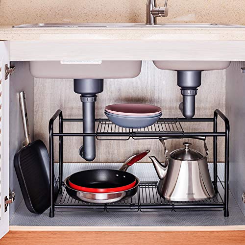 Rice rat Under Sink Organizers and Storage Extendable Under-Sink Organizer Shelf Rack 2 Tiers,black(17-inch to 25-inch)