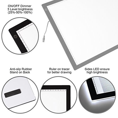 Voilamart A3 Portable Tracing Light Box, Ultra-Thin LED Light Board, Sketch Drawing Light Pad, Dimmable Brightness Light Board, 3-Level Artists Light Box with Carry Bag for Drawing Sketching Animation