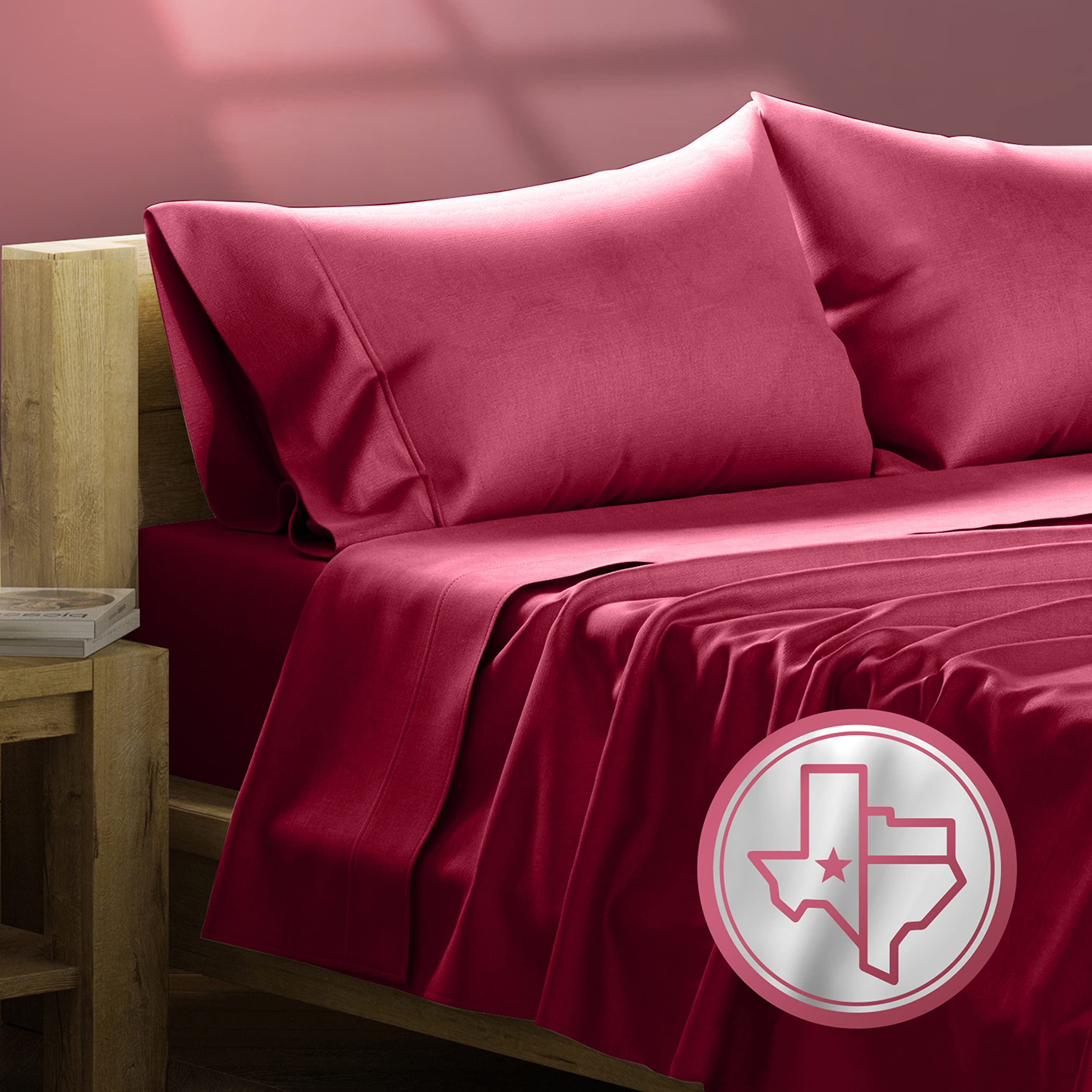 TEXAS LINEN CO. 800 TC Egyptian Cotton Sheets - 4 Piece Maroon Full Size Cooling Sheet for Hot Sleepers, Soft, Breathable Bed Sheet Set, Luxury Hotel Sheets, Fits Mattress Upto 18'' DEEP Pocket