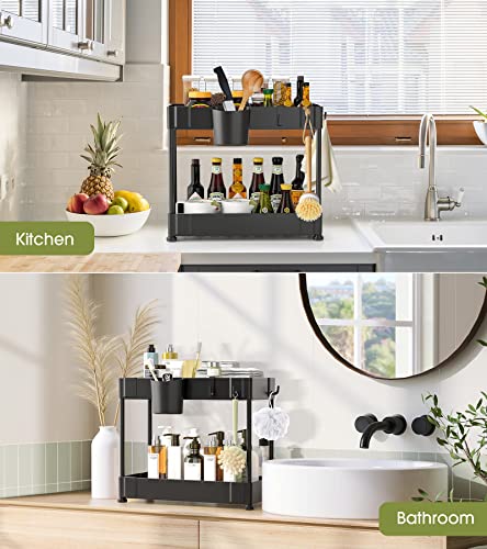2 Pack Under Sink Organizer, 2 Tier Under Sink Organizers and Storage Bathroom Organizer Countertop, Under Sink Storage Under Cabinet Organizer for Bathroom Kitchen Countertop and Cabinet