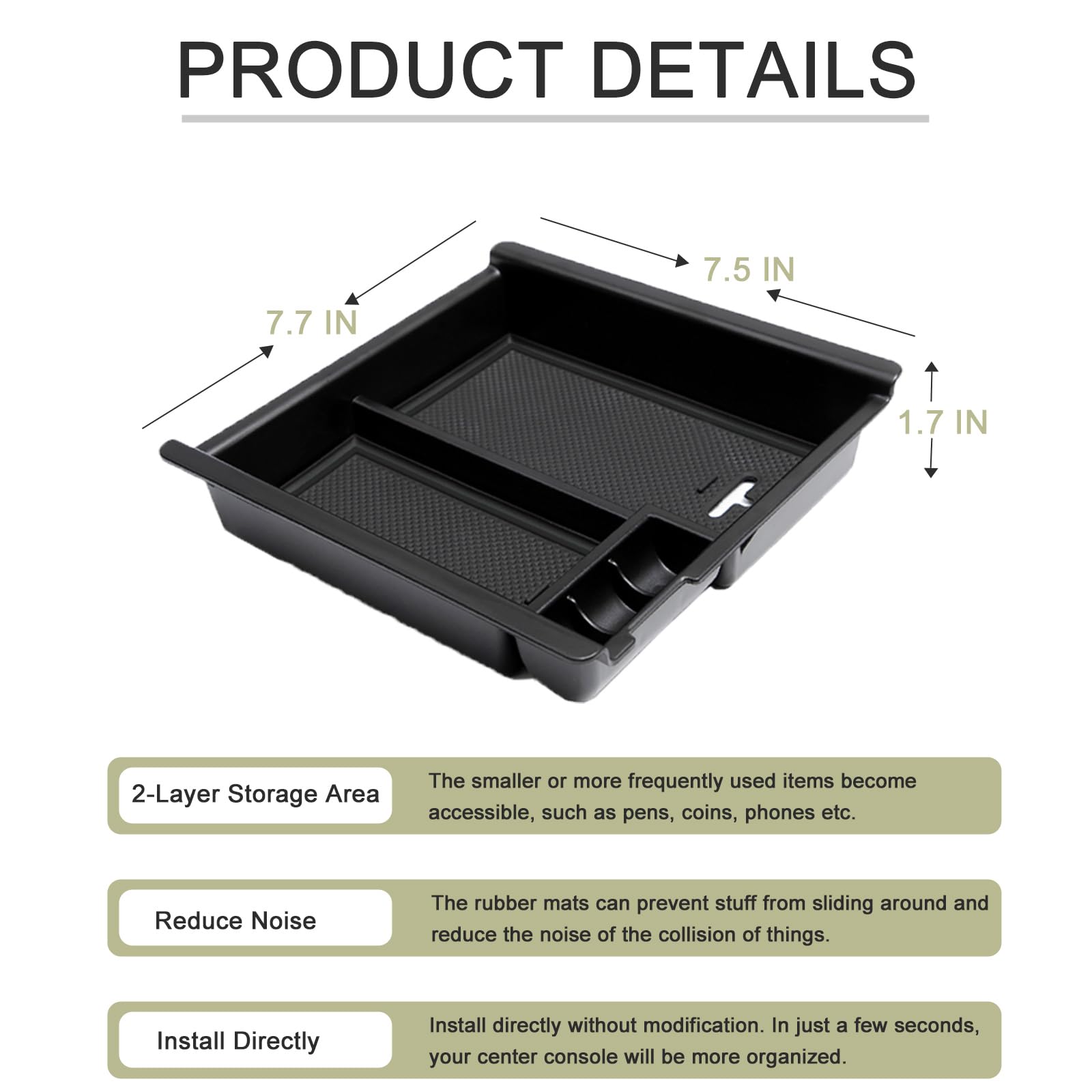 JDMCAR Center Console Organizer Tray Compatible with Toyota Tacoma Accessories 2016-2022 2023, Armrest Insert Container ABS Material Secondary Storage Box