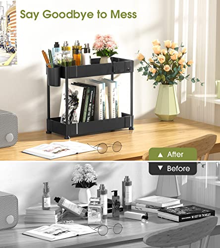 2 Pack Under Sink Organizer, 2 Tier Under Sink Organizers and Storage Bathroom Organizer Countertop, Under Sink Storage Under Cabinet Organizer for Bathroom Kitchen Countertop and Cabinet