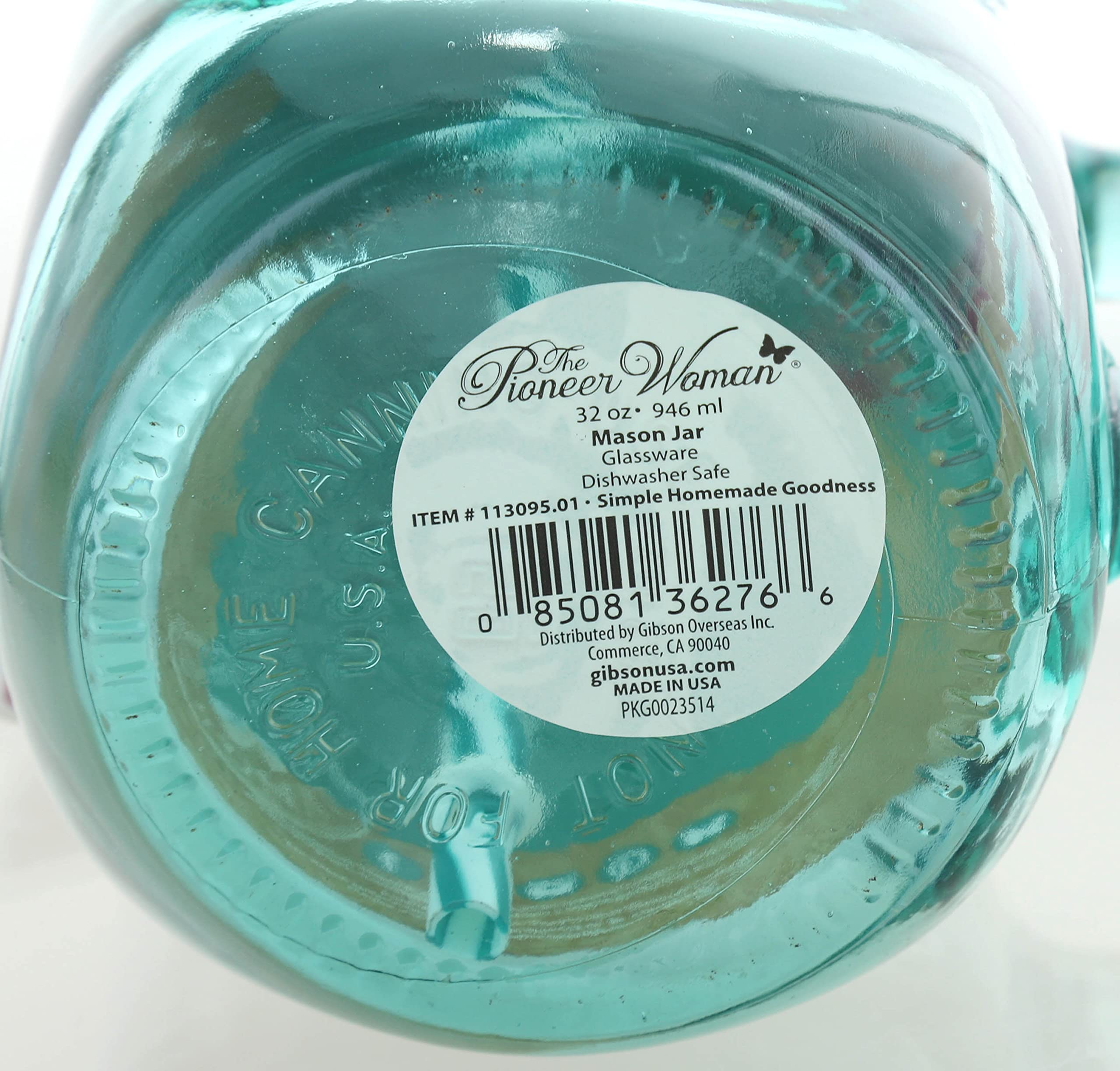 The Pioneer Woman 32 oz. Aqua Glass Mason Jar With Poinsettia Lid & Striped Straw