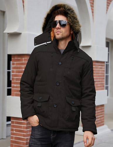 Tanming Men's Thicken Warm Winter Coat Mountain Ski Snowboard Jacket Hooded Parkas (Large, Black)