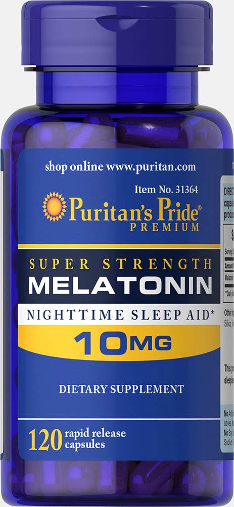Puritan's Pride Melatonin 10 mg Sleep aid Relax Sleep Pill 120 Capsules (3-Pack)