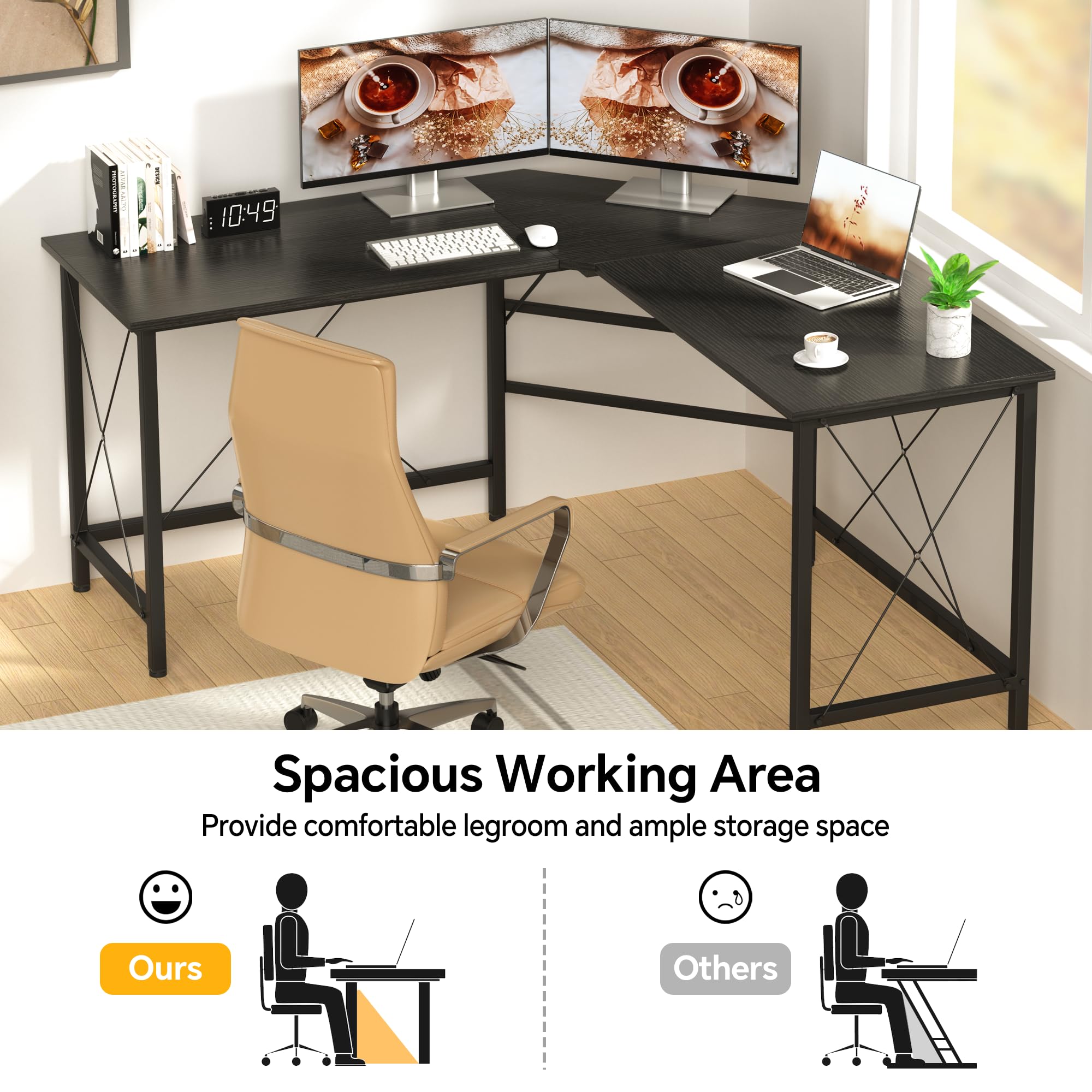 Mr IRONSTONE L Shaped Desk, 59" Computer Gaming Desk, Corner Desk for Home Office Desks, Easy to Assemble & Space-Saving Workstation Desk - Black