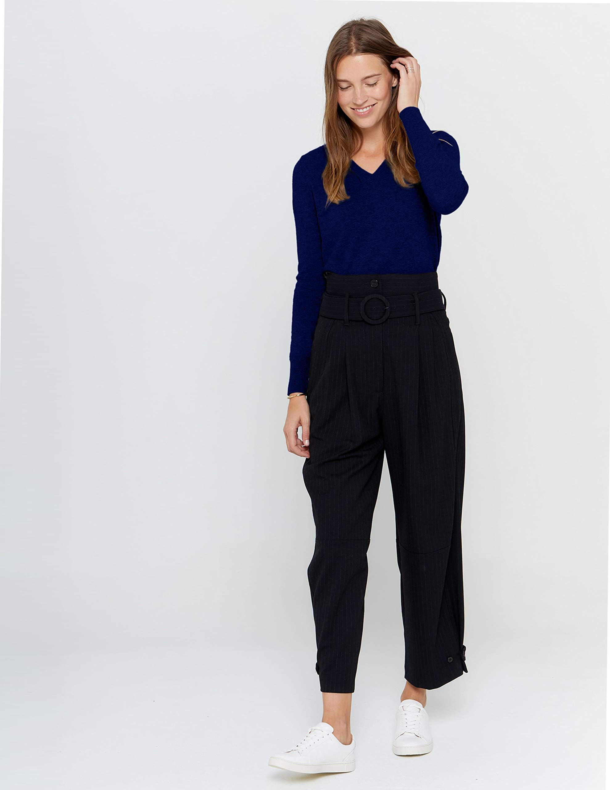State Cashmere Women’s Essential V-Neck Sweater 100% Pure Cashmere Classic Long Sleeve Pullover (Navy, XX-Large)