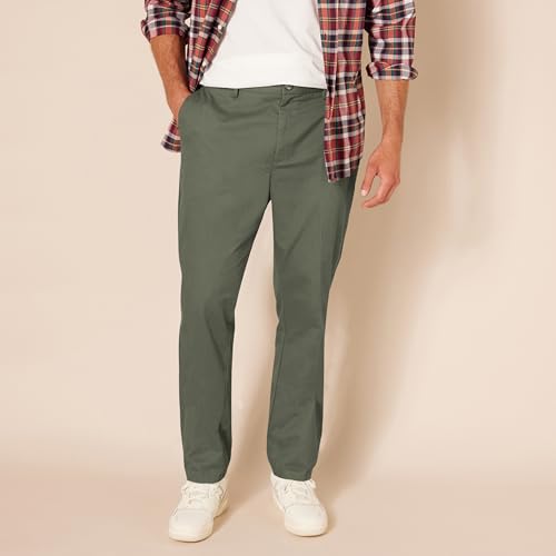 Amazon Essentials Men's Slim-Fit Wrinkle-Resistant Flat-Front Chino Pant, Dark Olive, 33W x 32L