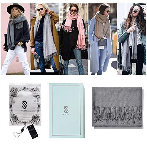 SOJOS Grey Women Scarf Large Soft Cashmere Feel Pashmina Shawls Wraps Winter Scarf SC304 Light Grey