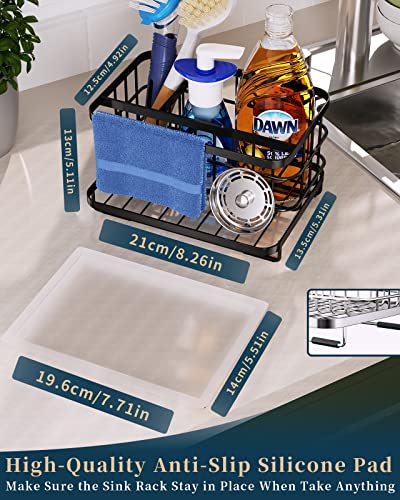 Consumest Sponge Holder Kitchen Sink Caddy Organizer, kitchen sink organizer with Drip Tray for Countertop, SUS304 Stainless Steel Rustproof Soap Sponge and Dish Brush Holder - Black