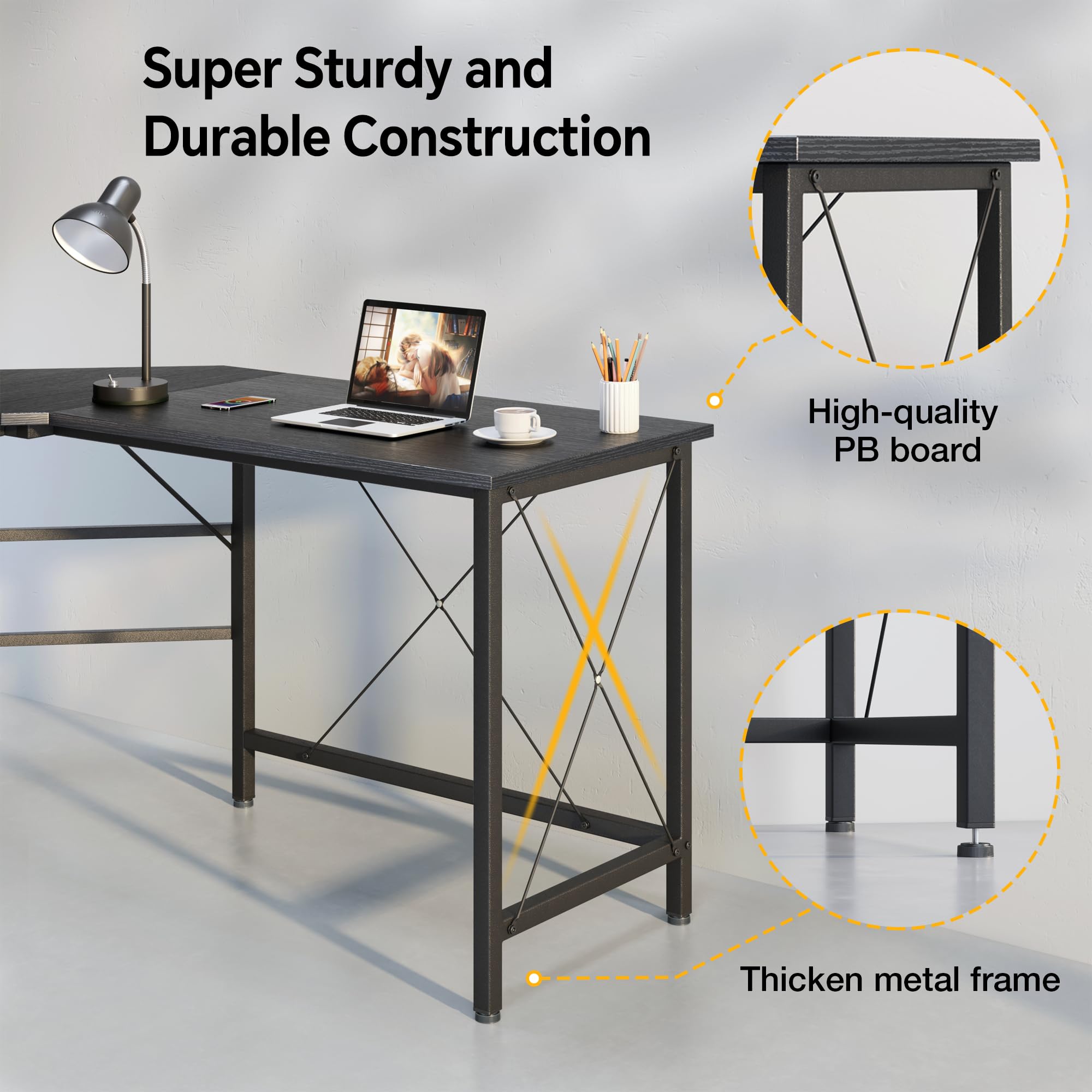 Mr IRONSTONE L Shaped Desk, 59" Computer Gaming Desk, Corner Desk for Home Office Desks, Easy to Assemble & Space-Saving Workstation Desk - Black