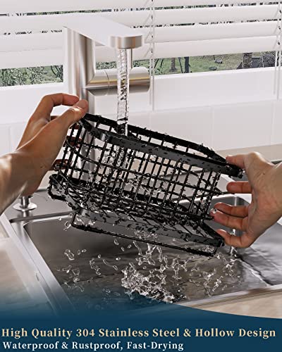 Consumest Sponge Holder Kitchen Sink Caddy Organizer, kitchen sink organizer with Drip Tray for Countertop, SUS304 Stainless Steel Rustproof Soap Sponge and Dish Brush Holder - Black