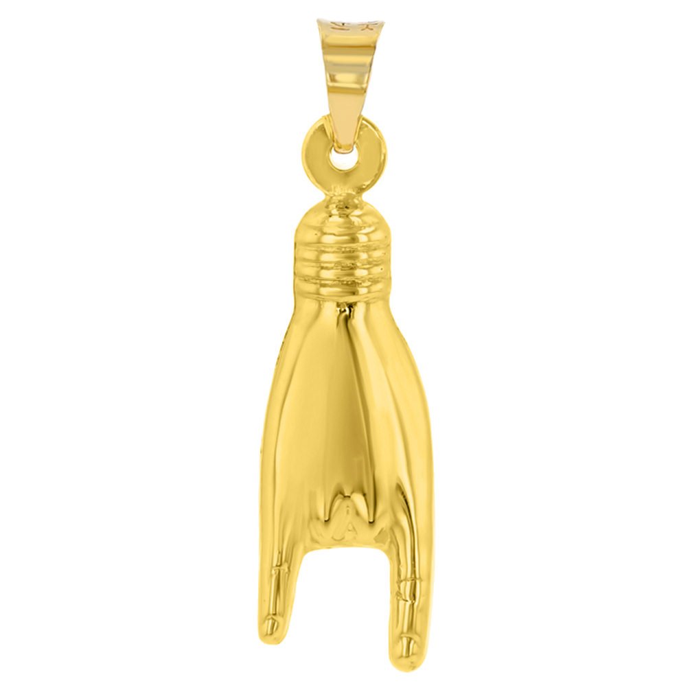 Jewelry America 14K Yellow Gold Hand Charm Mano Cornuto Good Luck Sign Pendant