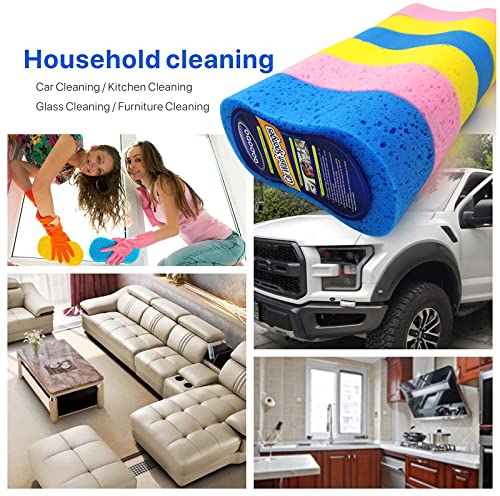 Car Wash Sponge, Large Sponge for Kitchen and Household General Cleaning, 2.75in Thick Giant Bone Sponge, Individually Packaged Compressed Sponges 6PCS