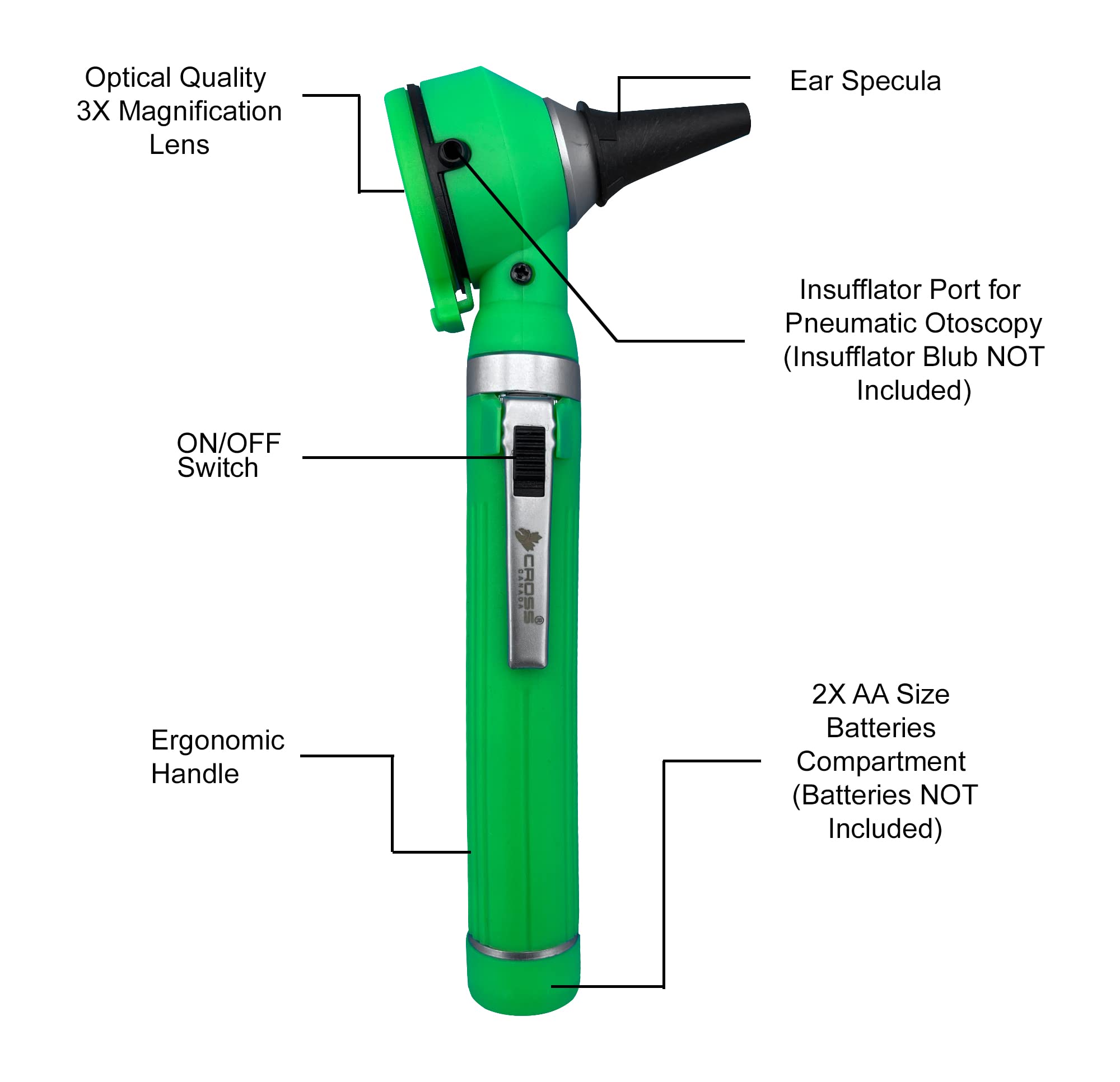 Cross Canada 11-084 Physician Fiber Optic LED Pocket Otoscope Diagnostic Set - Green