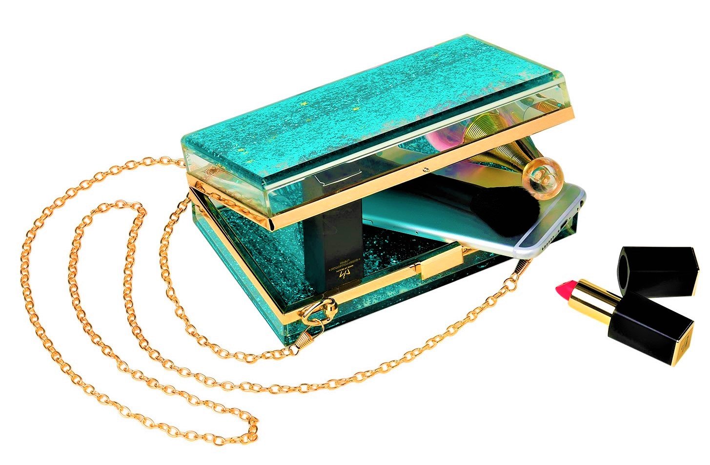 JeVenis Womens Transparent Sequins Chain Clutch Evening Handbag Party Cross-body Purse (New Green)