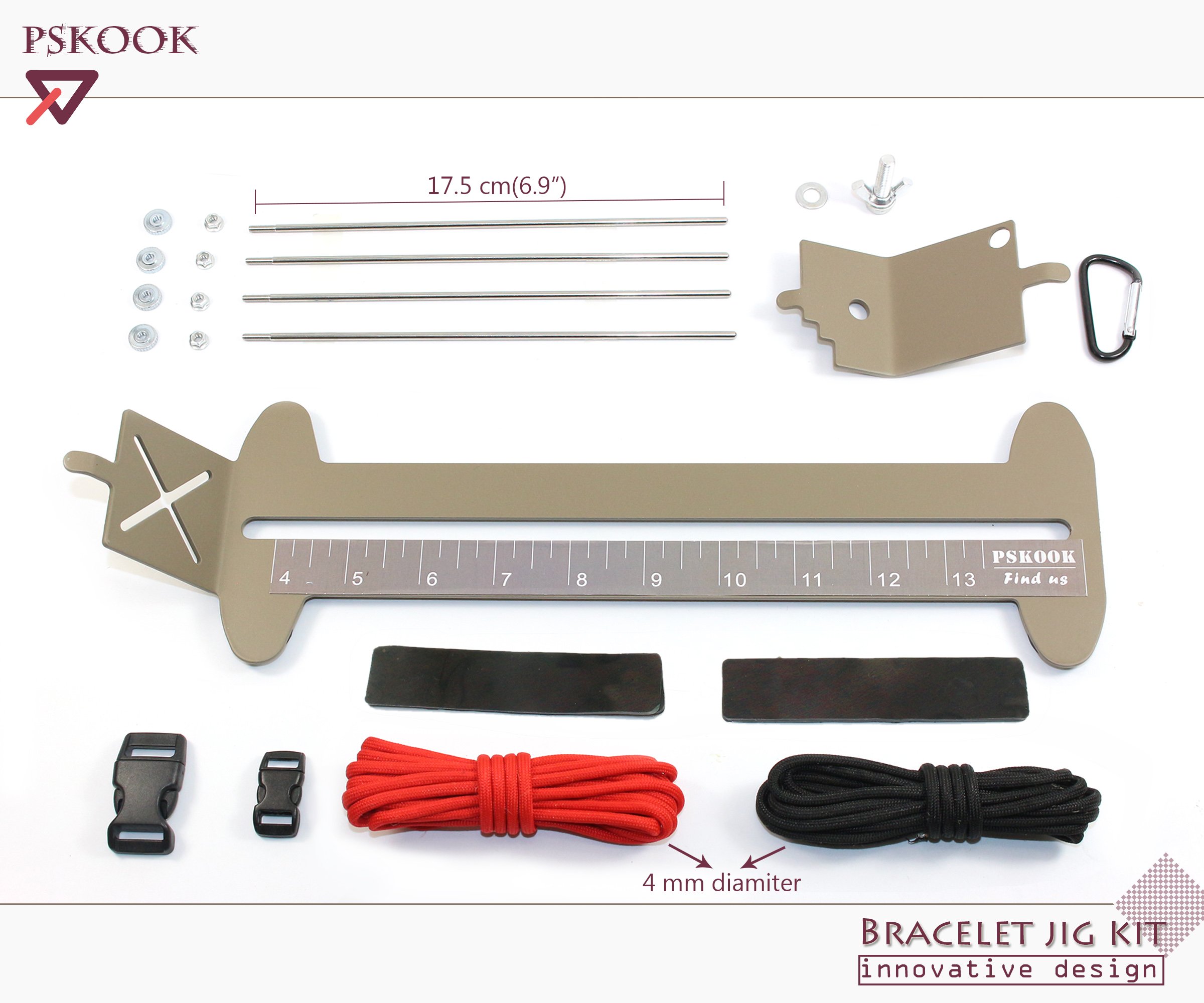 PSKOOK Paracord Jig Bracelet Maker, Paracord Tool Kit Adjustable Length Weaving DIY Craft Maker Tool (Khaki)