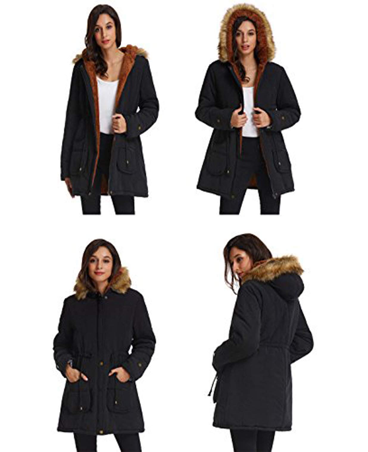 GRACE KARIN Womens Military Hooded Thicken Fleece Parkas Anroaks Coats S Black