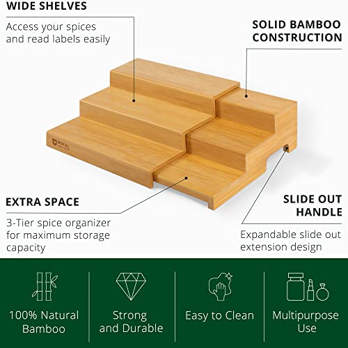 ROYAL CRAFT WOOD Bamboo Spice Organizer for Cabinet - Tiered Spice Rack Organizer for Cabinet or Countertop, Pantry Step Shelf (15.16"x 8.3" x 3.3")