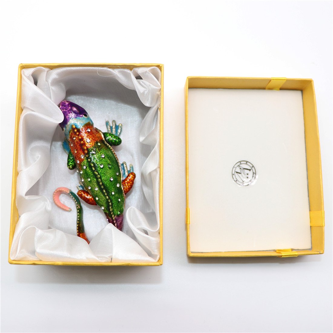 Waltz&F Color chameleon Trinket Box Hinged Hand-painted Figurine Collectible Ring Holder