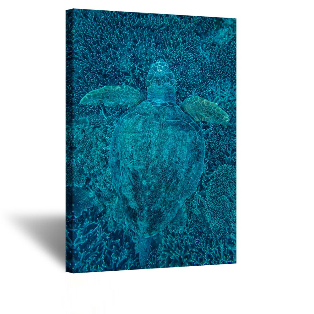 KREATIVE ARTS - Green Turtle Hidden in Coral Canvas Prints Sea Wall Art Underwater Sea Painting Print On Canvas Animal Pictures Framed Artwork For Home Office Decoration Gift 24x36inch