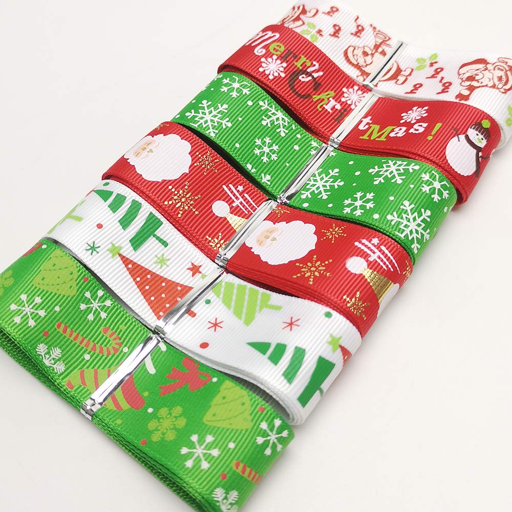 Chenkou Craft 12Yards Merry Christmas Polyester Grosgrain Ribbon 1"(25mm) Snowflake Claus Beer X'Mas Hat Sock (1"(25mm) Christmas Ribbon)