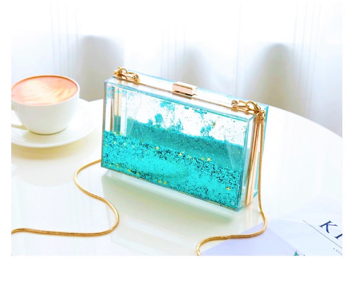 JeVenis Womens Transparent Sequins Chain Clutch Evening Handbag Party Cross-body Purse (New Green)