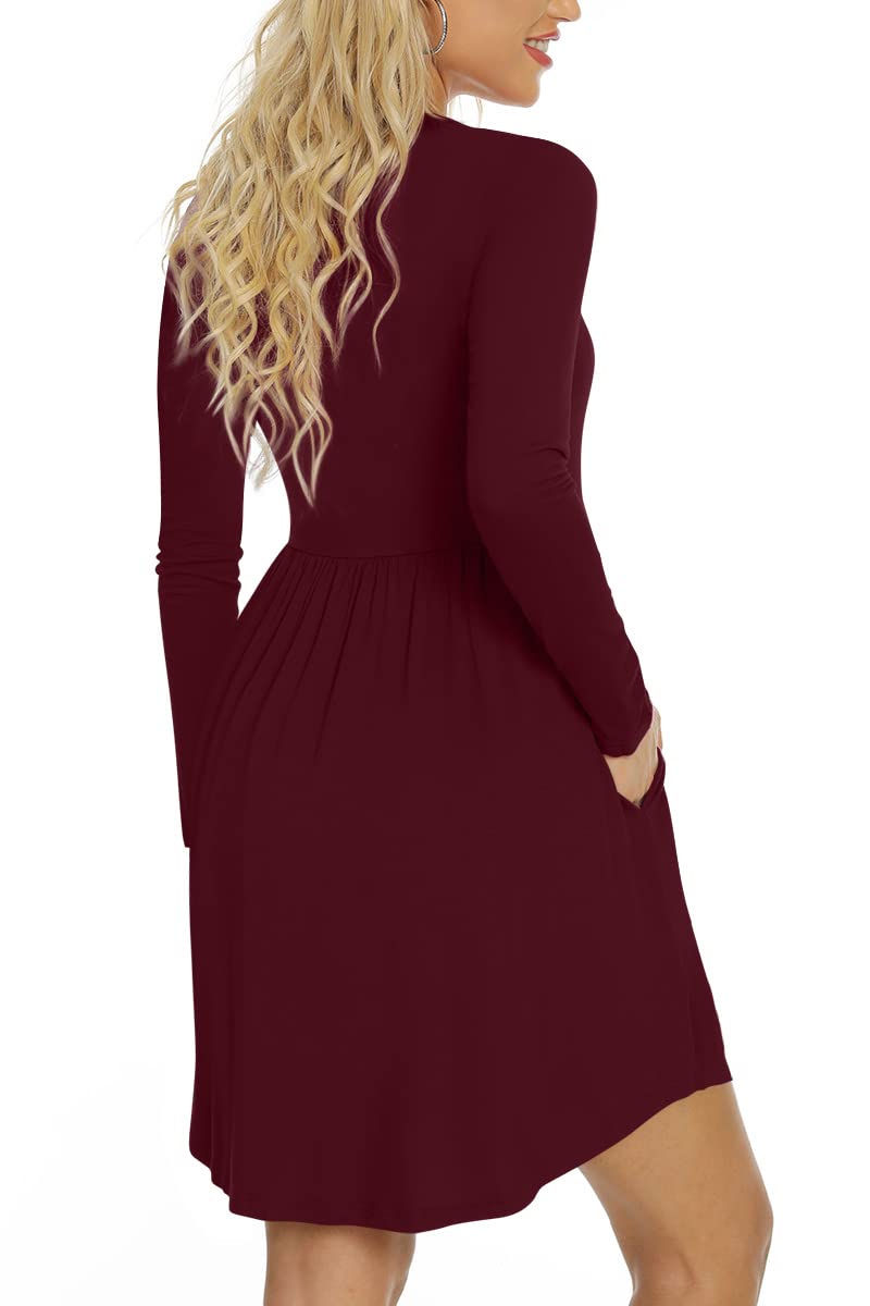 LONGYUAN Womens 2025 Casual Homecoming Winter Dresses Soft Long Sleeve Swing Christmas Dress Wine Red XL