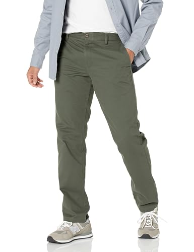 Amazon Essentials Men's Slim-Fit Wrinkle-Resistant Flat-Front Chino Pant, Dark Olive, 33W x 32L