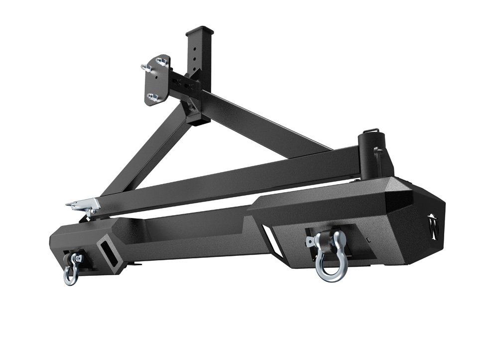 APS Black Textured Rock Crawler Rear Bumper with Tire Carrier & 2X D-Ring for 2007-2018 Wrangler JK