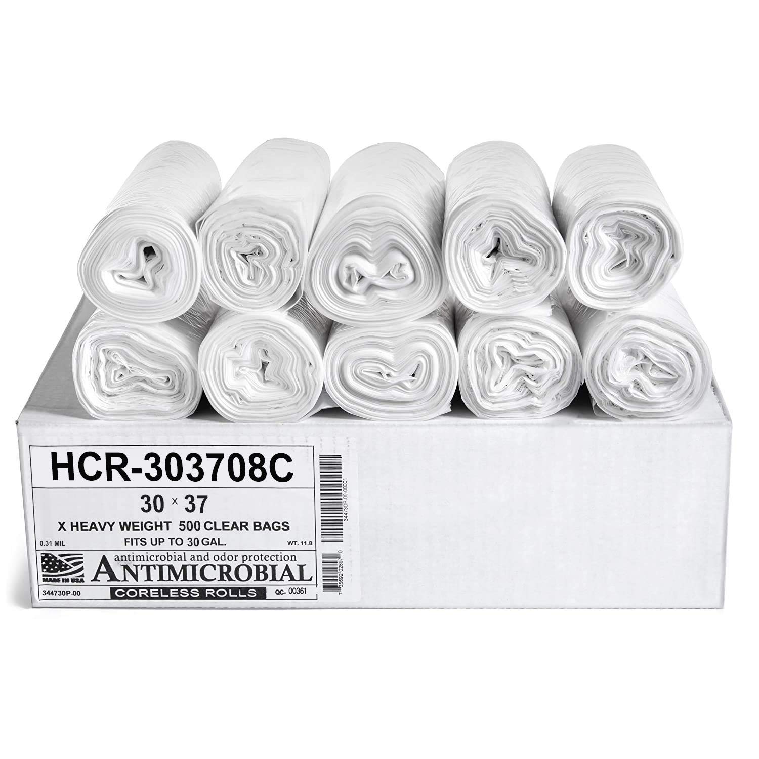 Aluf Plastics High Density Trash Bags, 30 Gallon, 500 Count, 8 Micron (eq), 30" x 37", Clear, for Bathroom, Office, Industrial, Commercial, Janitorial, Municipal, Recycling