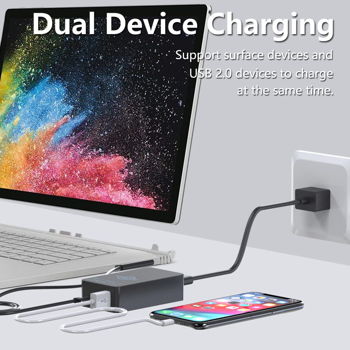 Charger for Microsoft Surface Laptop 6 5 4 go Studio 3 2 1, Surface Pro 10 9 8 X 7 6 5 4 3, Surface Go 3 2 1, Surface Book 2 1, 65W Power Adapter with Travel case and 11.2FT Cord