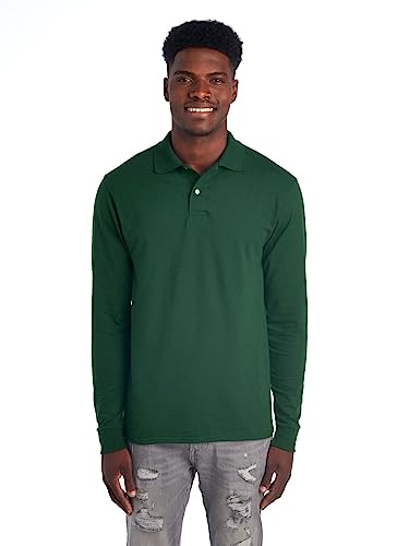 Jerzees Men's SpotShield Stain Resistant Polo Shirts (Short & Long, Long Sleeve-Forest Green, Large