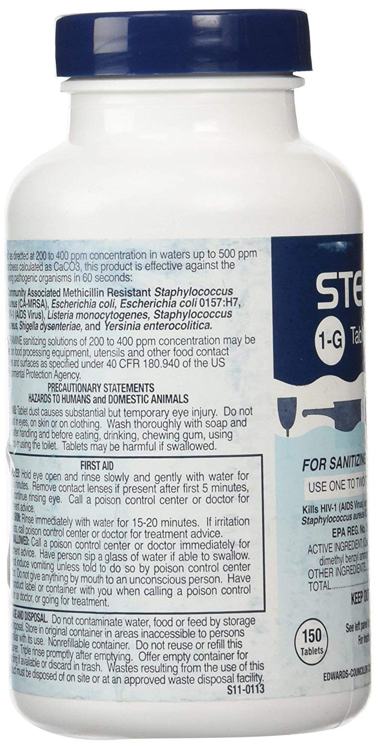 Steramine Quaternary Sanitizing Tablets - 150 Sanitizer Tablets per bottle, 3-Bottles