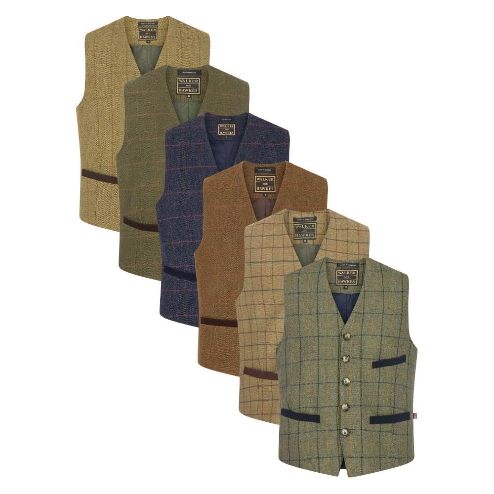 Walker and Hawkes - Men's Derby Tweed Alcott Waistcoat - Dark Sage - Large