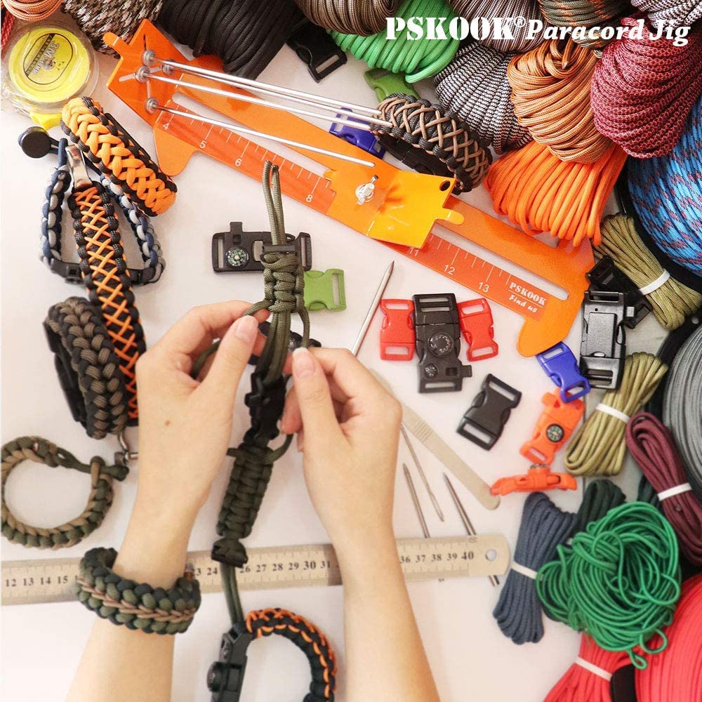 PSKOOK Paracord Jig Bracelet Maker, Paracord Tool Kit Adjustable Length Weaving DIY Craft Maker Tool (Khaki)