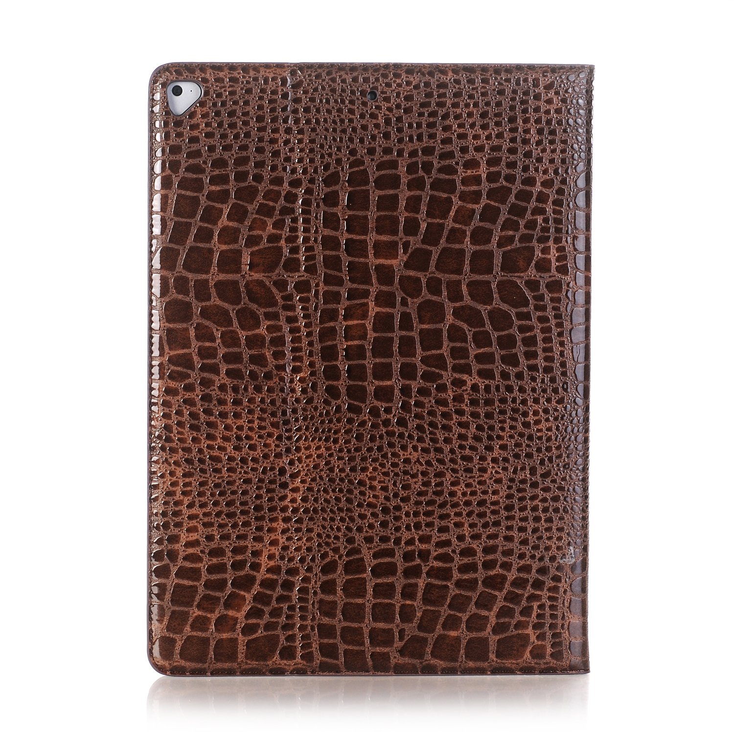 iPad Pro 1st 2nd (12.9'') Case for Women, DMaos Crocodile Synthetic Leather Stand Folio Smart Cover, Auto Sleep/Wake, Document Card Holder - Brown
